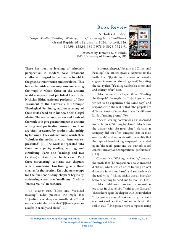 (PDF) Nicholas A. Elder. Gospel Media: Reading, Writing, and ...