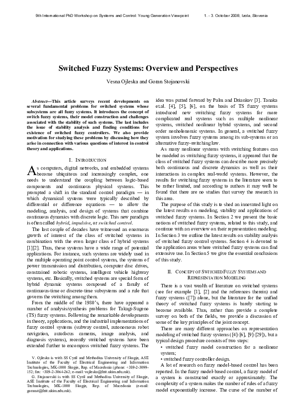 (PDF) Switched Fuzzy Systems: Overview and Perspectives | Vesna Ojleska Latkoska - Academia.edu