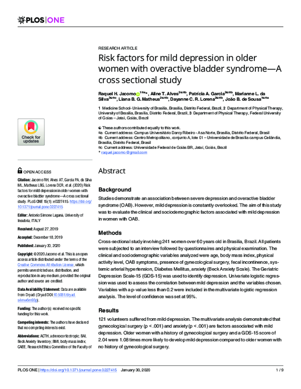 (PDF) Risk factors for mild depression in older women with overactive ...