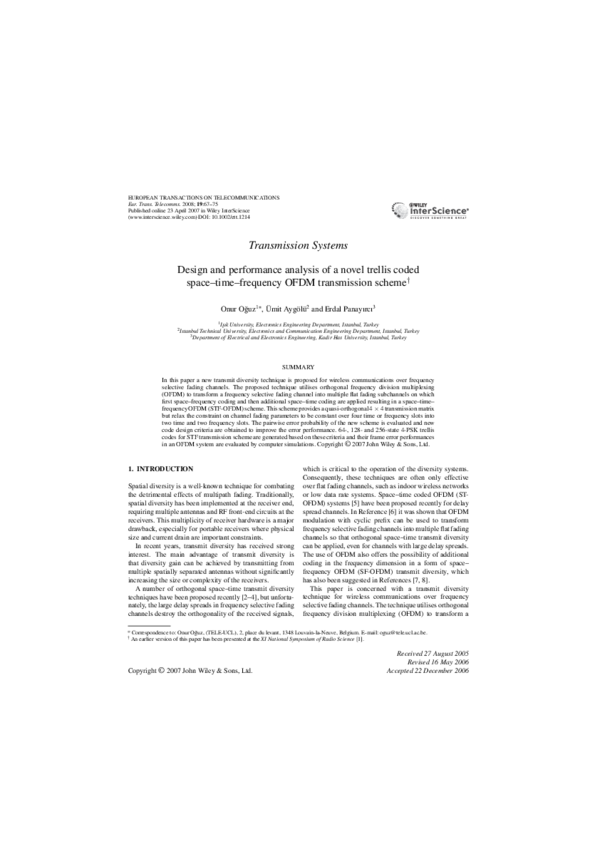 (PDF) Design and performance analysis of a novel trellis coded space–time–frequency OFDM ...