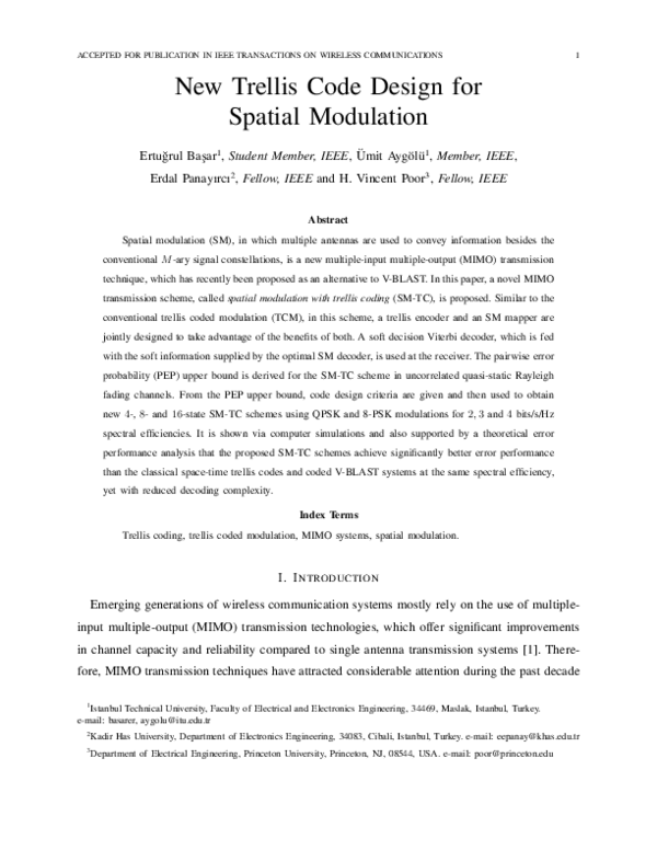 Pdf New Trellis Code Design For Spatial Modulation Erdal Panayirci