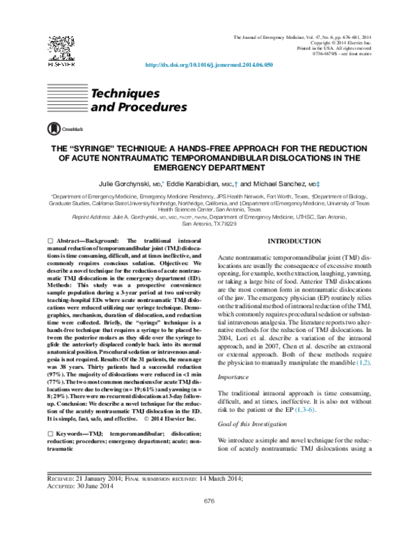 (PDF) The "syringe" technique: a hands-free approach for the reduction ...