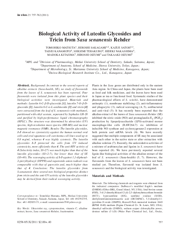 (PDF) Biological activity of luteolin glycosides and tricin from Sasa ...
