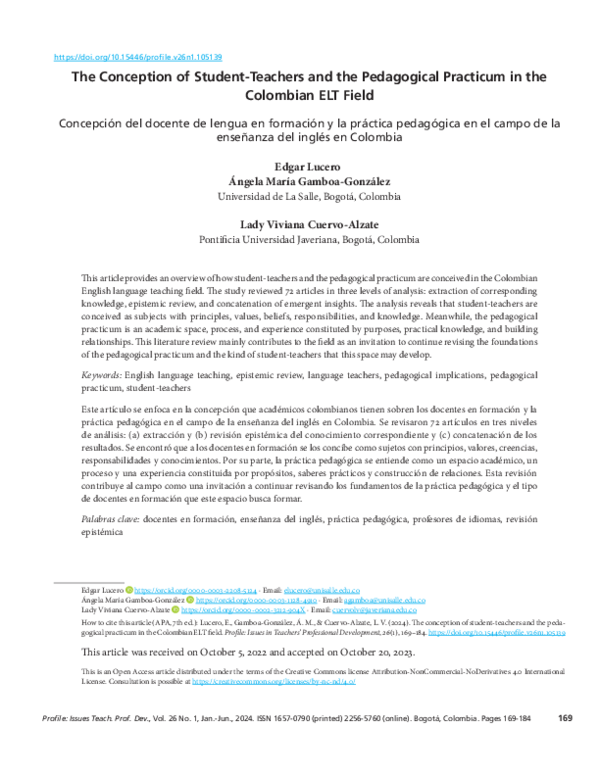 (PDF) The Conception of Student-Teachers and the Pedagogical Practicum in the Colombian ELT Field