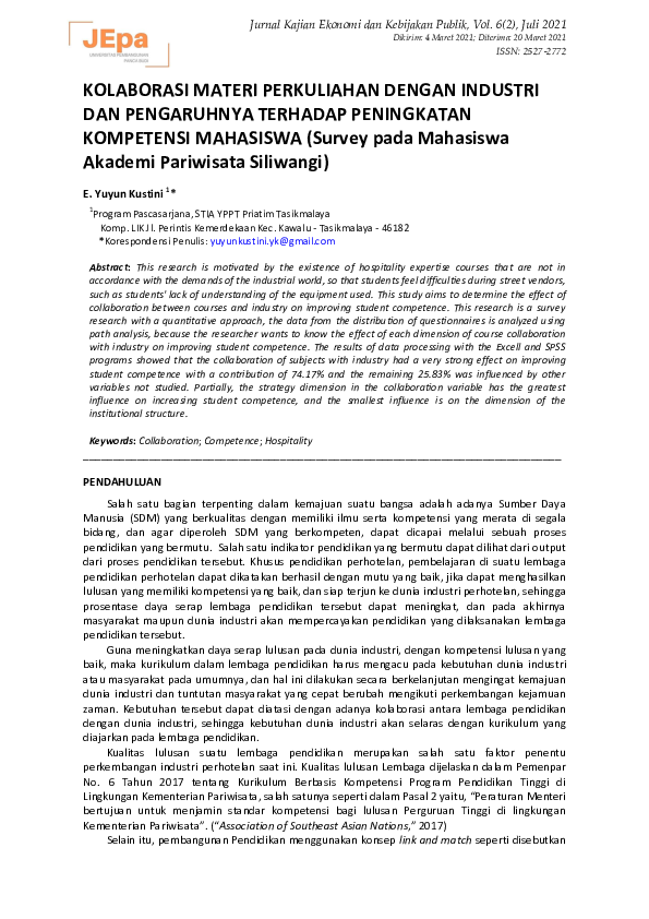 (PDF) KOLABORASI MATERI PERKULIAHAN DENGAN INDUSTRI DAN PENGARUHNYA ... (PDF) KOLABORASI MATERI PERKULIAHAN DENGAN INDUSTRI DAN PENGARUHNYA ...