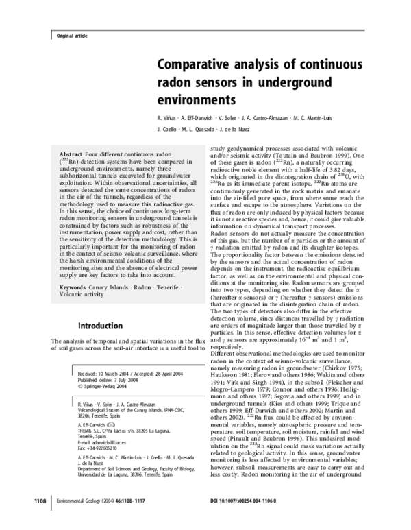 Pdf Comparative Analysis Of Continuous Radon Sensors In Underground