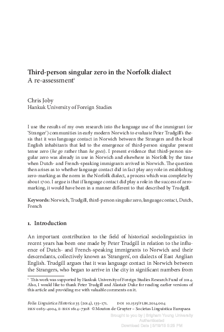 (PDF) Third-person singular zero in the Norfolk dialect A re-assessment