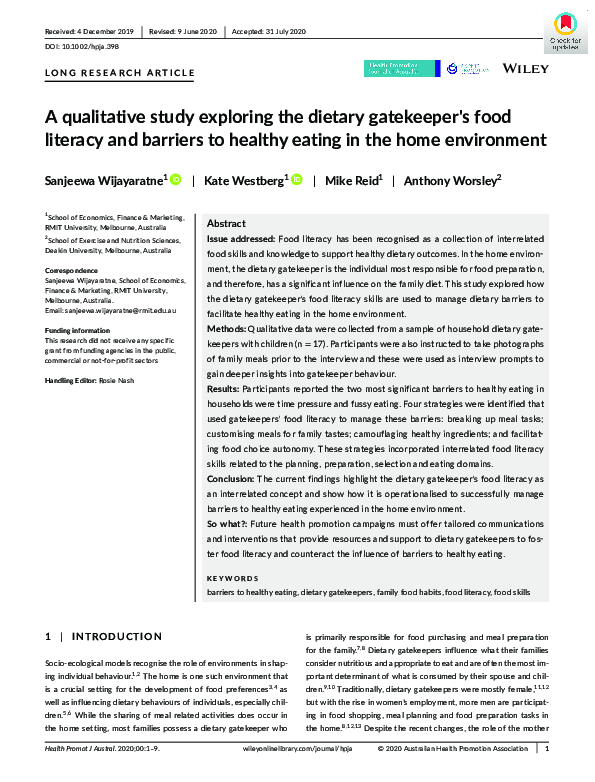 (PDF) A qualitative study exploring the dietary gatekeeper's food ...
