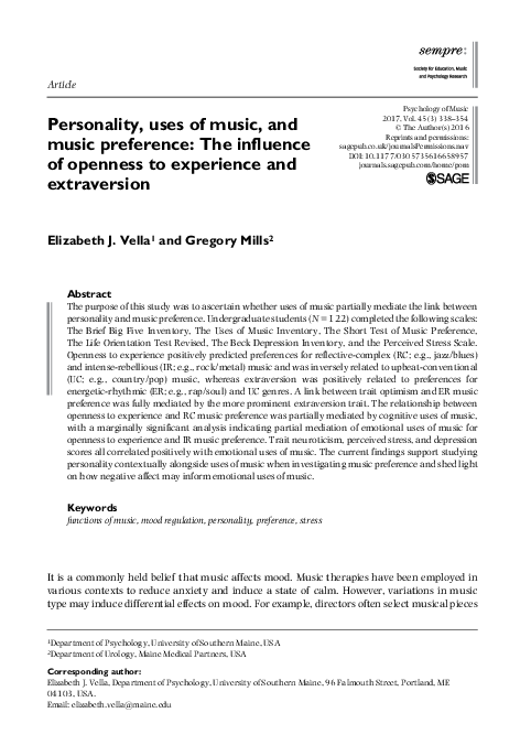 (PDF) Personality, uses of music, and music preference: The influence ...
