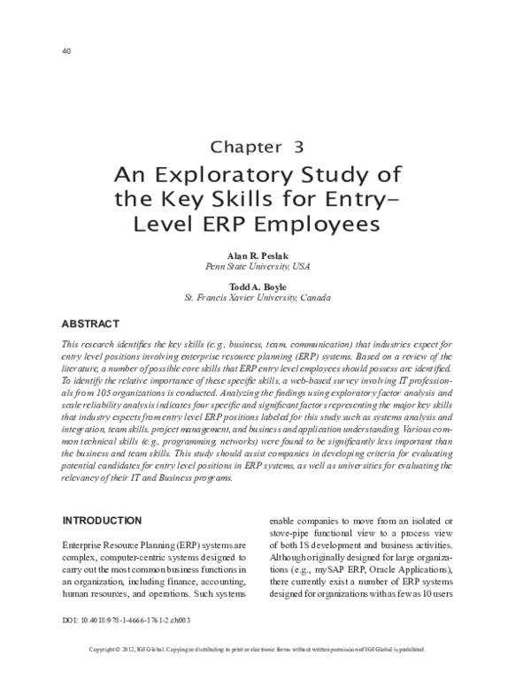 (PDF) An Exploratory Study of the Key Skills for Entry-Level ERP Employees