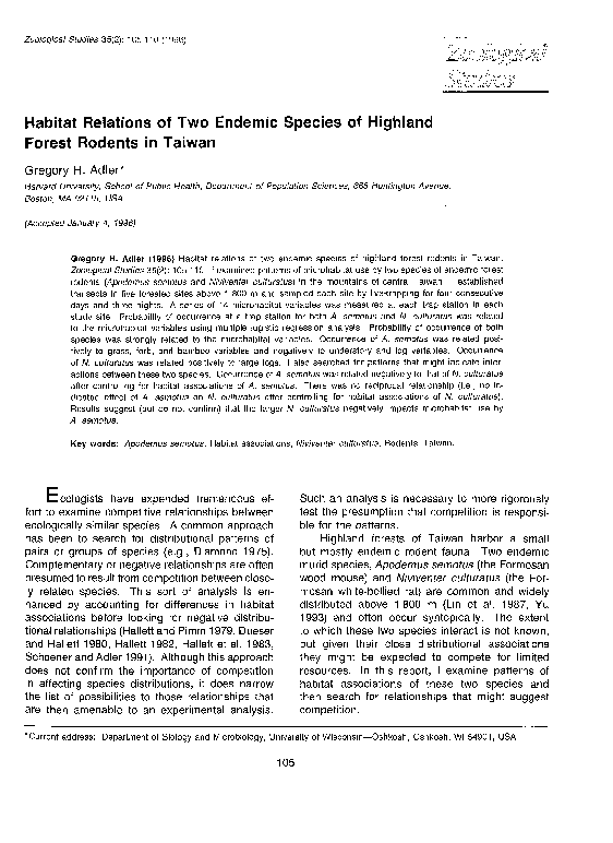 (PDF) Habitat relations of two endemic species of highland forest ...