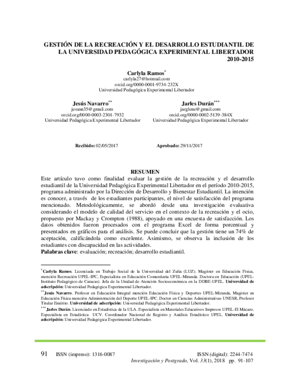 (PDF) Gestión de la recreación y desarrollo estudiantil de la ...