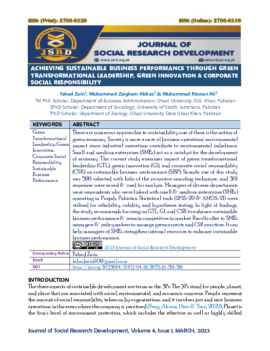 (PDF) Achieving Sustainable Business Performance Through Green ...