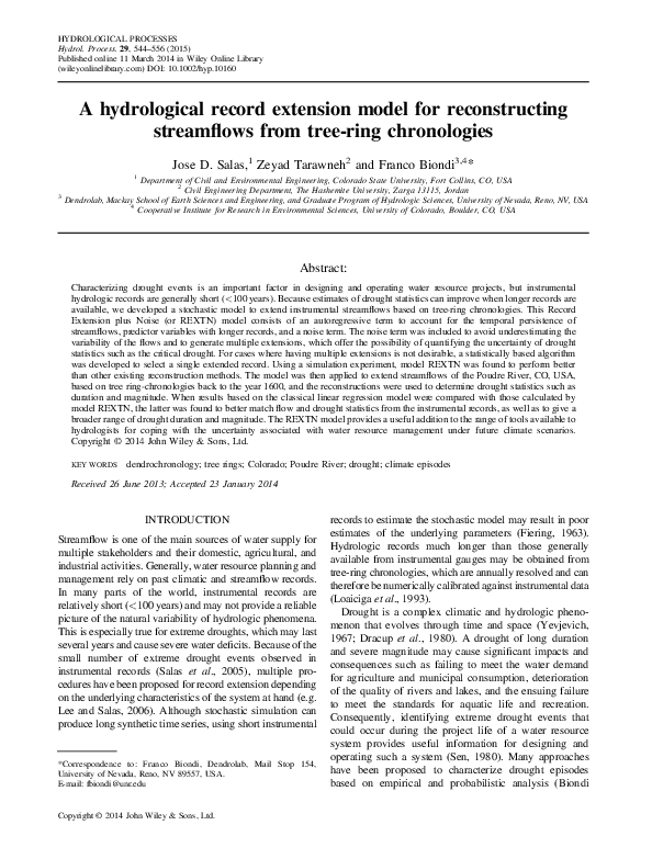 (PDF) A hydrological record extension model for reconstructing streamflows from tree-ring ...