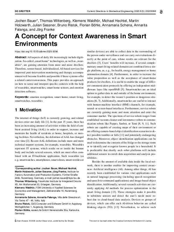 (PDF) A Concept for Context Awareness in Smart Environments
