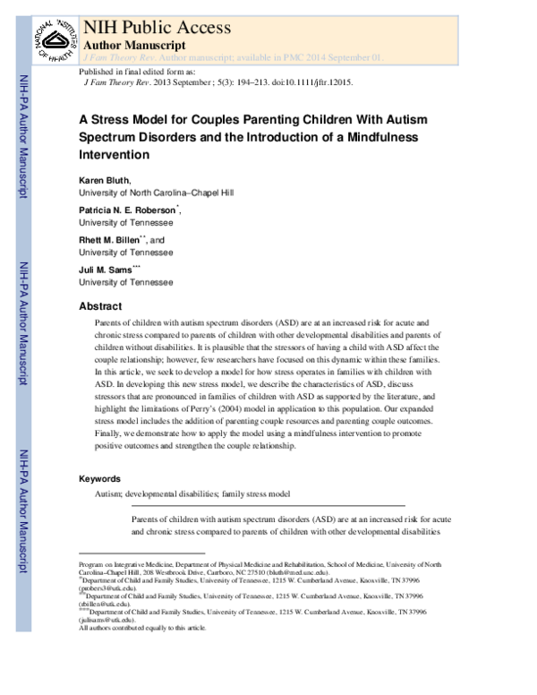 (PDF) A Stress Model for Couples Parenting Children With Autism ...