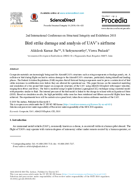 (PDF) Bird strike damage and analysis of UAV’s airframe