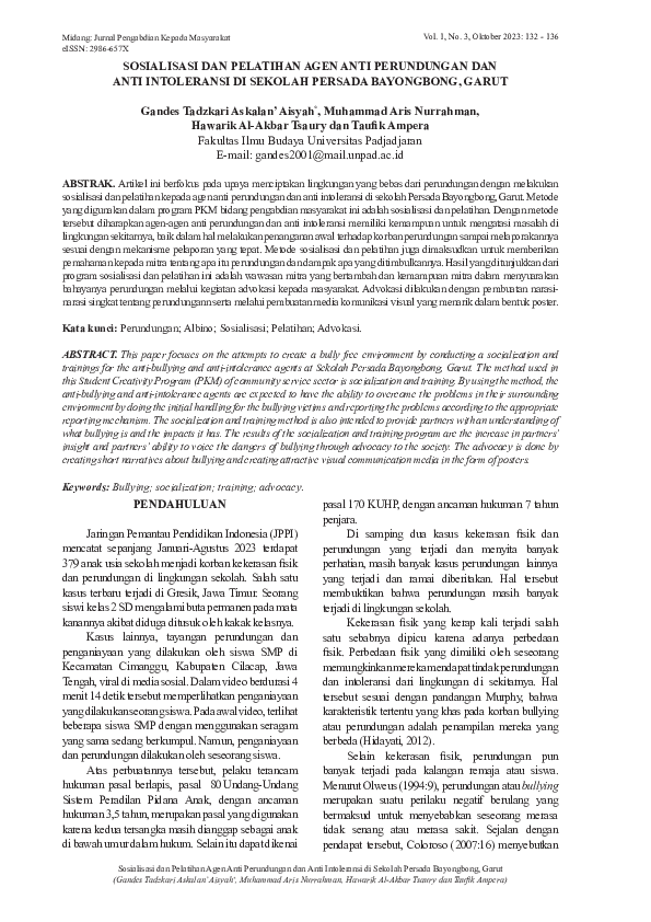 (PDF) Sosialisasi Dan Pelatihan Agen Anti Perundungan Dan Anti ...