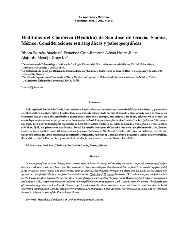 (PDF) Hiolítidos del Cámbrico (Hyolitha) de San José de Gracia, Sonora ...