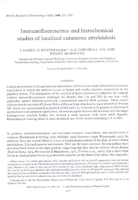 (PDF) Immunofluorescence and histochemical studies of localized cutaneous amyloidosis