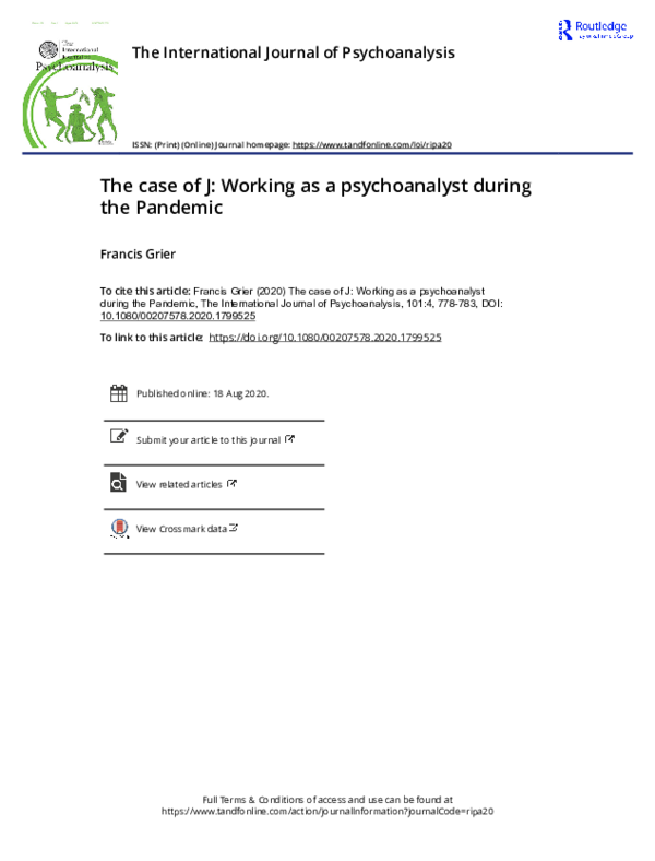 (PDF) The case of J: Working as a psychoanalyst during the Pandemic