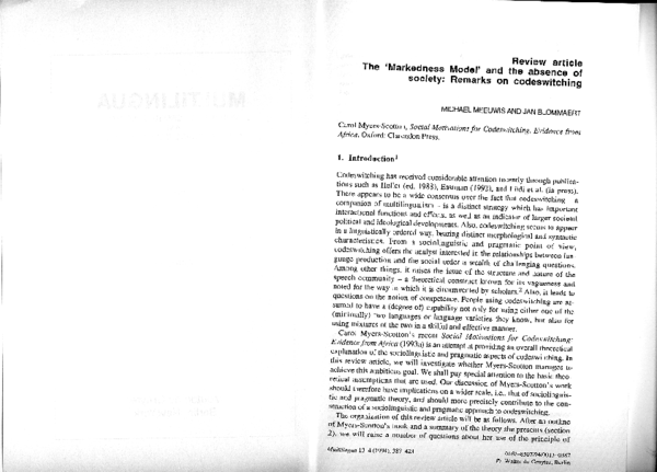 (PDF) The Markedness Model and the absence of society: Remarks on ...