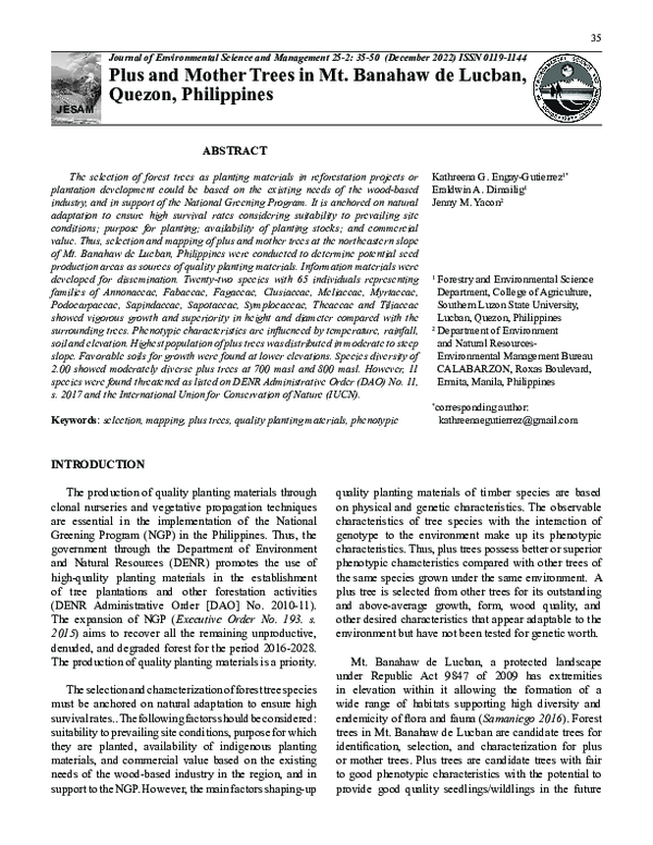 (PDF) Plus and Mother Trees in Mt. Banahaw de Lucban, Quezon, Philippines