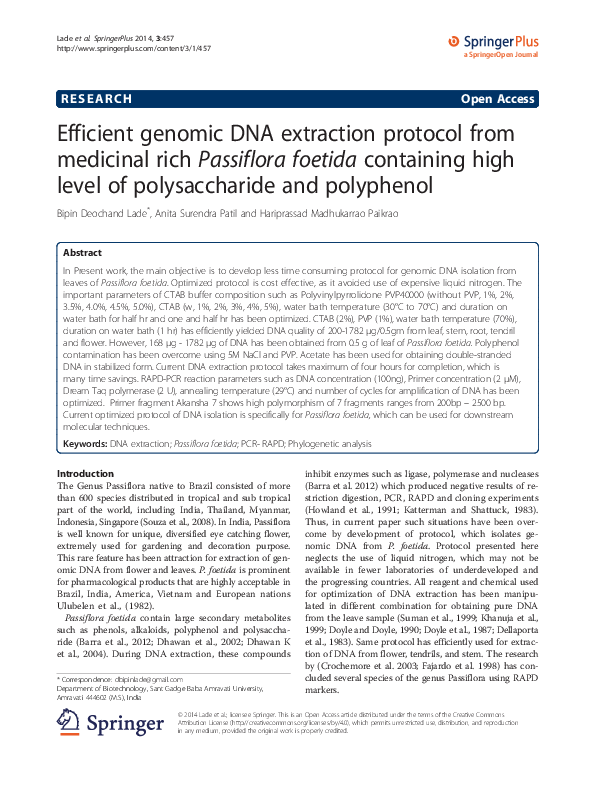 (PDF) Efficient genomic DNA extraction protocol from medicinal rich ...