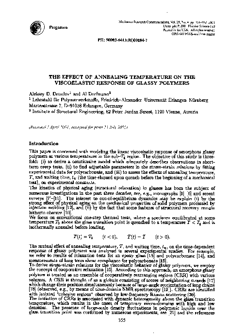 (PDF) The effect of annealing temperature on the viscoelastic response of glassy polymers