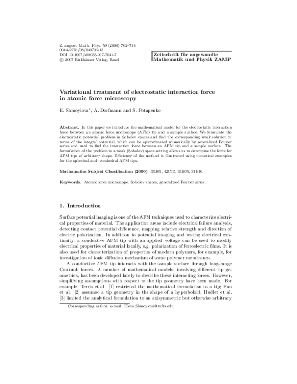 Pdf Variational Treatment Of Electrostatic Interaction Force In Atomic Force Microscopy Luis
