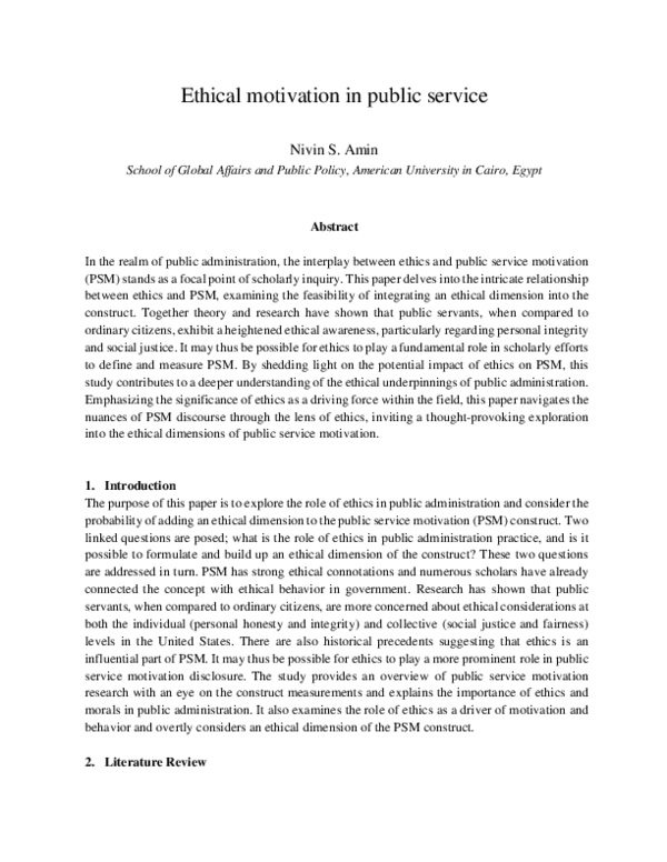 (PDF) Ethical motivation in public service