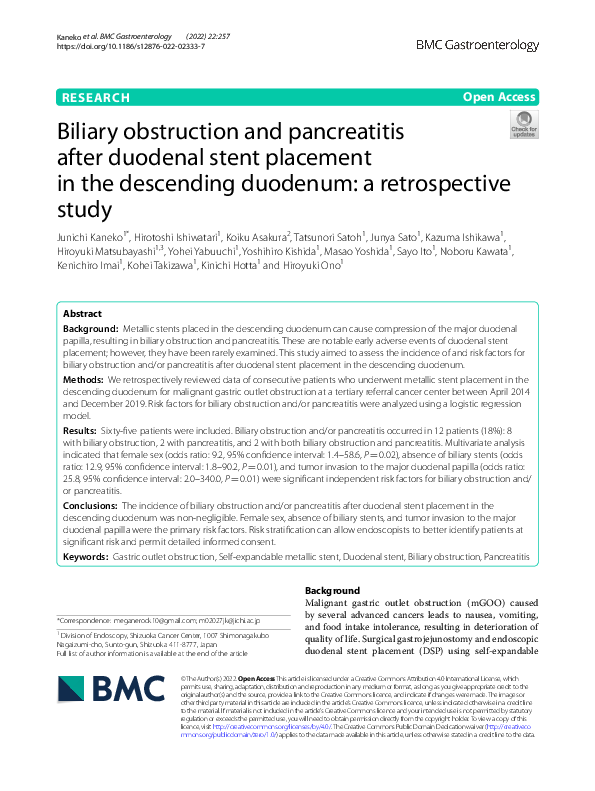 (PDF) Biliary obstruction and pancreatitis after duodenal stent ...