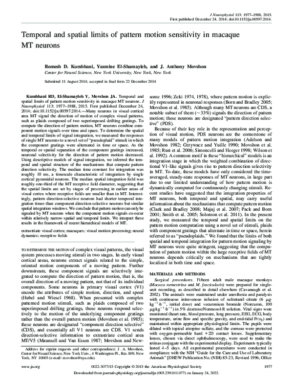 (PDF) Temporal and spatial limits of pattern motion sensitivity in ...