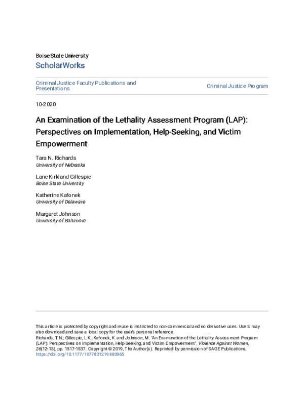 (PDF) An Examination of the Lethality Assessment Program (LAP ...