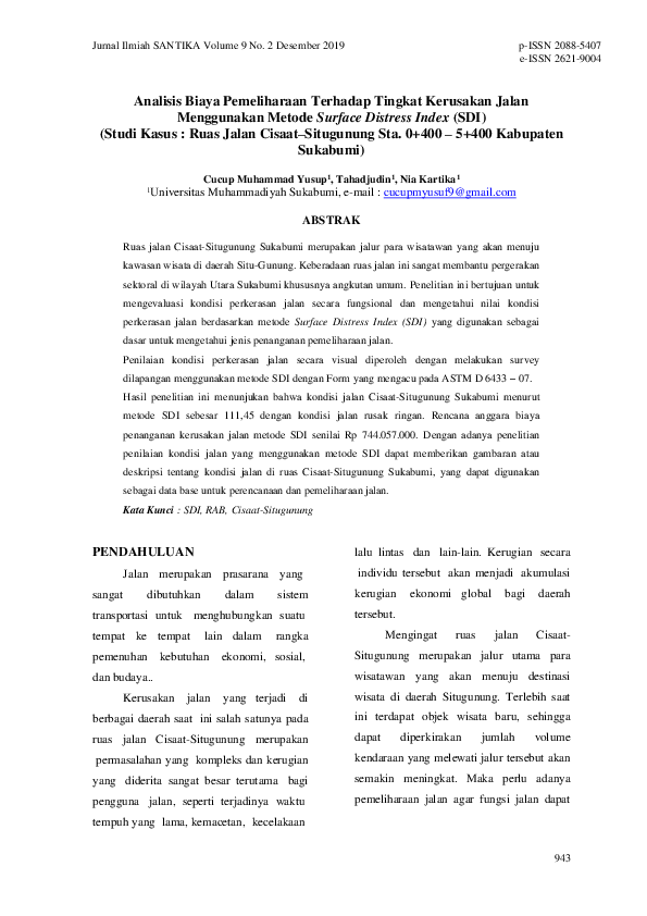 (PDF) Analisis Biaya Pemeliharaan Terhadap Tingkat Kerusakan Jalan ...