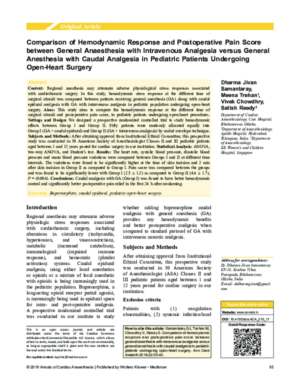 (PDF) Comparison of hemodynamic response and postoperative pain score ...