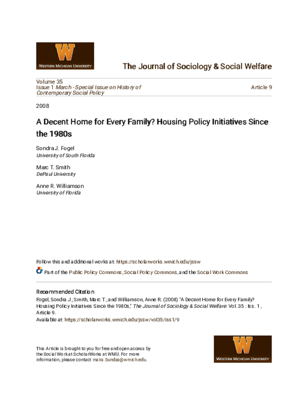 (PDF) Housing Policy Initiatives Since 1980