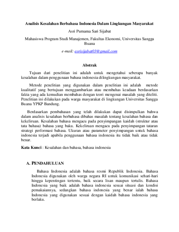 (PDF) Analisis Kesalahan Berbahasa Indonesia Dalam Lingkungan Masyarakat