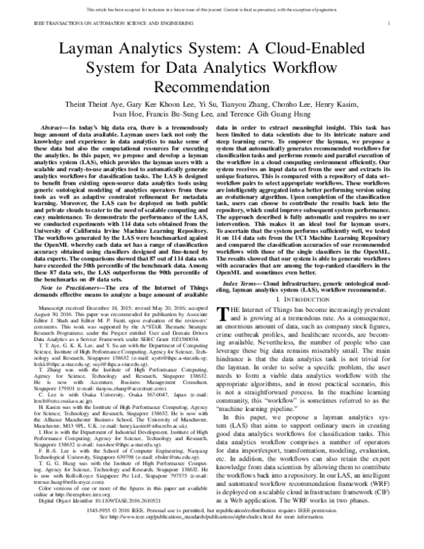 (PDF) Layman Analytics System: A Cloud-Enabled System for Data Analytics Workflow Recommendation