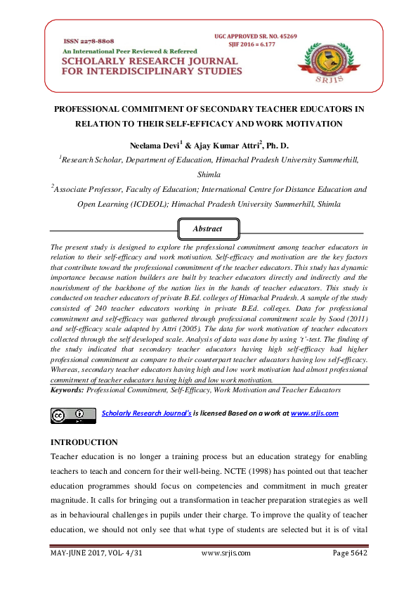 (PDF) PROFESSIONAL COMMITMENT OF SECONDARY TEACHER EDUCATORS IN ...