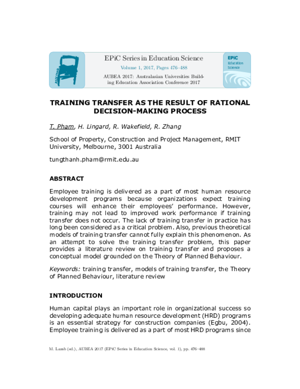 (PDF) Training Transfer as the Result of Rational Decision-Making Process