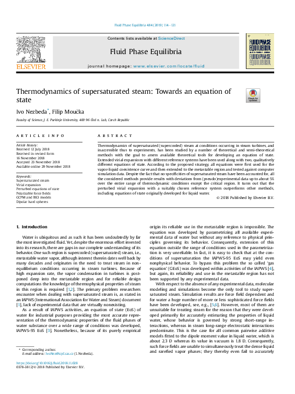 (PDF) Thermodynamics of supersaturated steam: Towards an equation of state