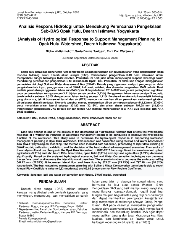 (PDF) Analysis of Hydrological Response to Support Management Planning ...