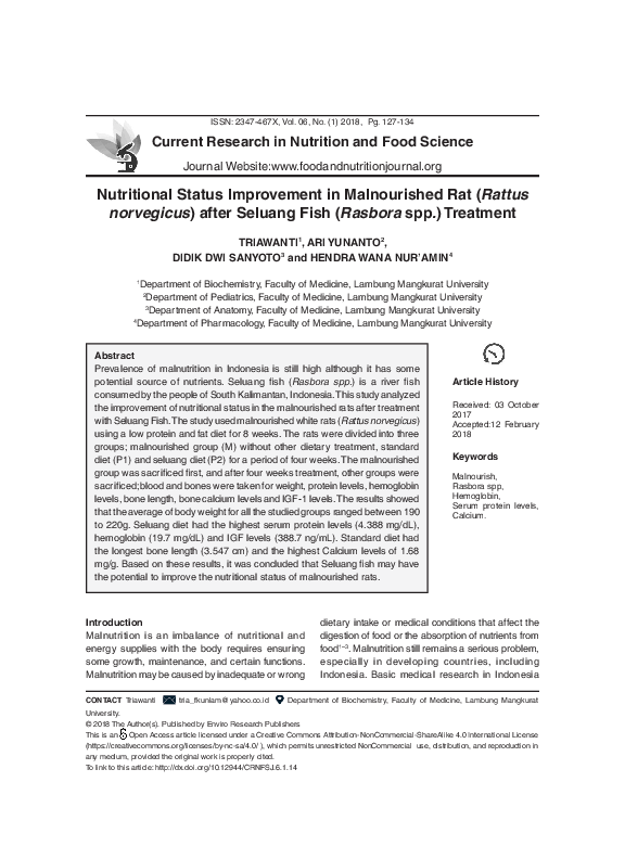 (PDF) Nutritional Status Improvement in Malnourished Rat (Rattus ...