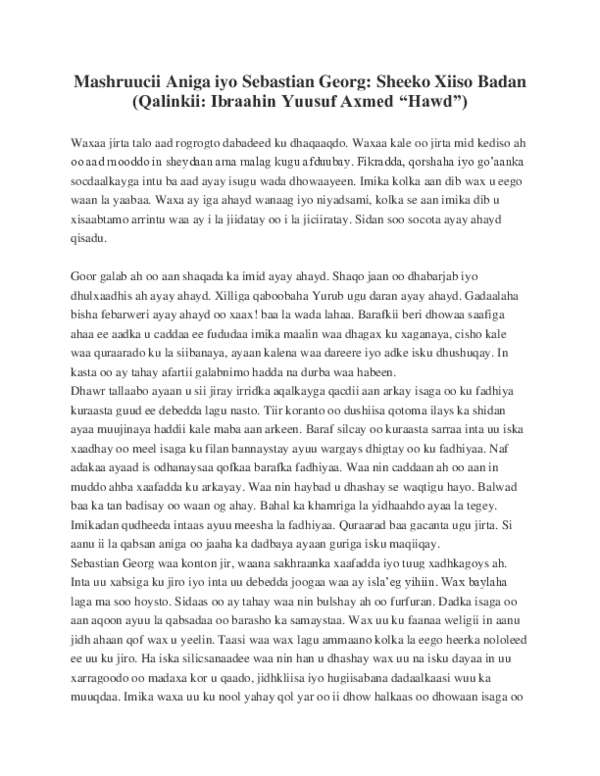 (PDF) Mashruucii Aniga iyo Sebastian Georg: Sheeko Xiiso Badan ...