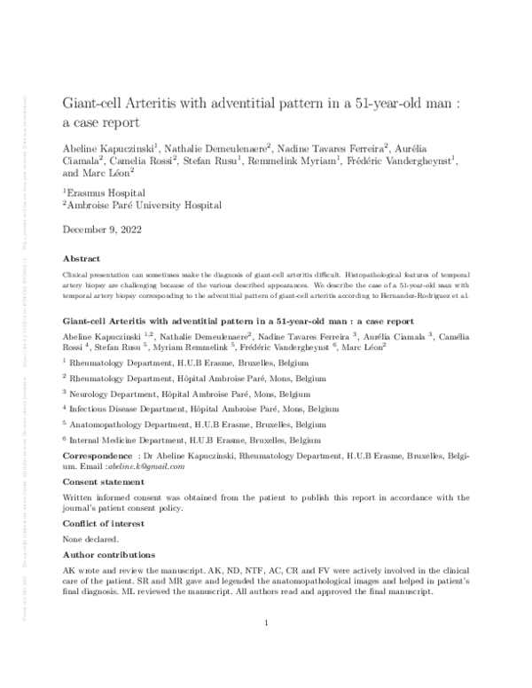 Pdf Giant Cell Arteritis With Adventitial Pattern In A 51 Year Old