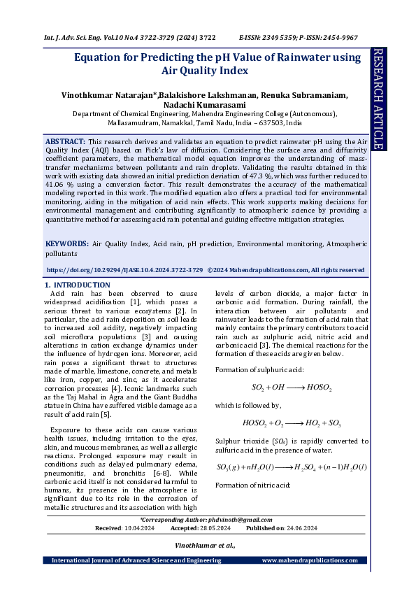 (PDF) Equation for Predicting the pH Value of Rainwater using Air ...