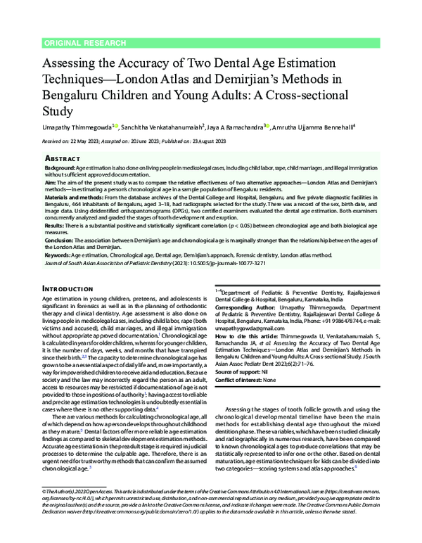 (PDF) Assessing the Accuracy of Two Dental Age Estimation Techniques ...