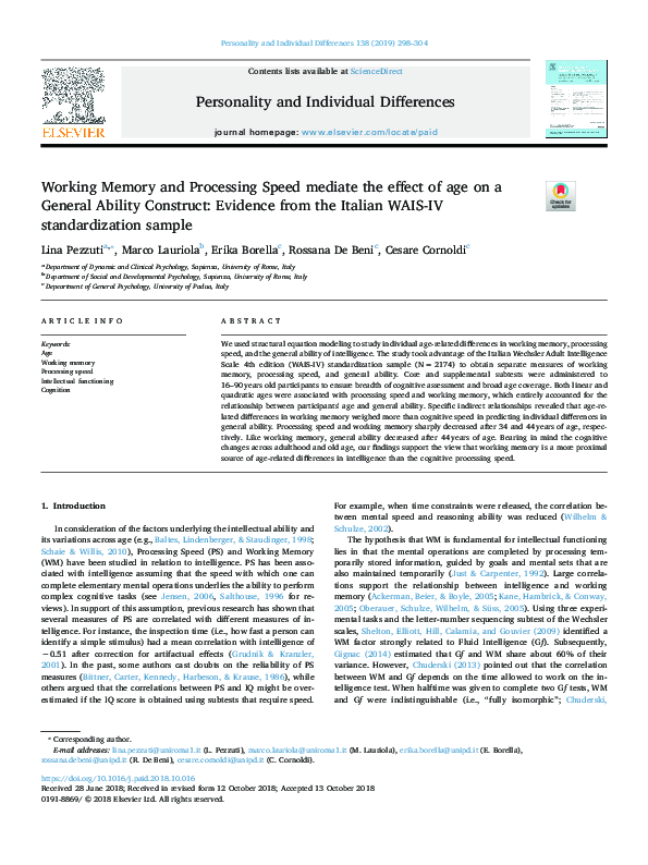 (PDF) Working Memory and Processing Speed mediate the effect of age on a General Ability ...