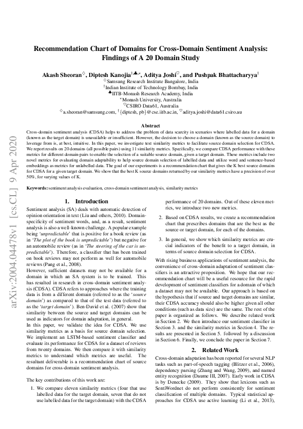 (PDF) Recommendation Chart of Domains for Cross-Domain Sentiment Analysis:Findings of A 20 ...